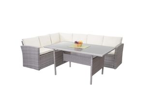 4057651292458 - Poly-Rattan-Garnitur MCW-A29 Gartengarnitur Sitzgruppe Lounge-Esstisch-Set Sofa ~ hellgrau Kissen creme