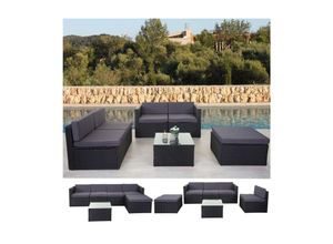 4057651215211 - Poly-Rattan-Garnitur MCW-D24 Garten- Lounge-Set Sofa ~ anthrazit Polster dunkelgrau