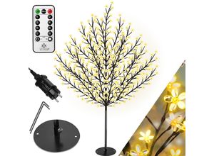 4260598878481 - Kirschblütenbaum mit Fernbedienung Lichterbaum Indoor Outdoor Metallfuß Stabil Weihnachten Beleuchtung Leuchtbaum Warmweiß 220cm - Schwarz - Kesser