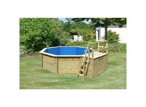 4010090456355 - Achteck Massivholz Pool 428 x 428 x 124 cm Modell 2B SET inkl Sonnenterrasse 945 x 166 cm Zubehör und Pool Leitern