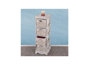 4052826047338 - Regal Kommode mit 4 Korbschubladen 74x25x28cm Shabby-Look Shabby-Chic Vintage ~ weiß