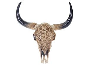 4057651503226 - Deko Skull 45cm Polyresin Stier Bulle Longhorn Kopf Trophäe mit Tribal In- Outdoor