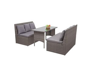 Image of Poly-Rattan Garnitur MCW-G16, Garten-/Lounge-Set Sitzgruppe, Gastronomie 2x2er Sofa Tisch ~ grau, Kissen dunkelgrau