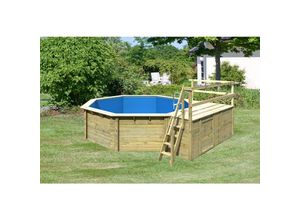 4010090456362 - Achteck Massivholz Pool 428 x 428 x 124 cm Modell 2C SET inkl Sonnenterrasse 96 x 199 cm Zubehör und Pool Leitern