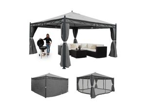 4057651269467 - Pergola Calpe Garten Pavillon stabiles 7cm-Gestell mit Seitenwand + Moskitonetz ~ grau 4x4m