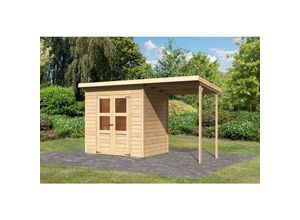 4010090472010 - Karibu Gartenhaus Kano 3 SET naturbelassenes Holz mit Anbaudach + Dachbahn