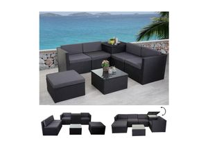 4057651214856 - Poly-Rattan-Garnitur MCW-D21 Balkon- Garten- Lounge-Set Sofa Sitzgruppe Box Staufach ~ anthrazit Kissen dunkelgrau