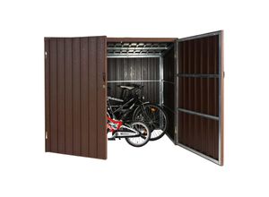 4057651429748 - WPC-Fahrradgarage MCW-J29 Geräteschuppen Fahrradbox Metall Holzoptik abschließbar ~ 4 Räder 172x213x160cm braun