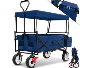 4260598879907 - KESSER® Bollerwagen faltbar mit Dach Handwagen Transportkarre Gerätewagen inkl 2 Netztaschen und Einer Außentasche klappbar Vollgummi-Reifen bis 100 kg Tragkraft Mit Vorderrad-Bremse