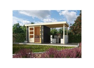 4010090472126 - Gartenhaus Calabar 2 SET in terragrau mit Boden Anbaudach Dachfolie