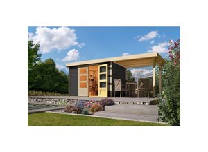 Image of Karibu Gartenhaus Calabar 4 SET in terragrau mit Boden, Anbaudach, Dachfolie