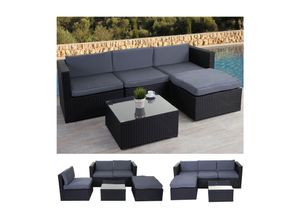 4057651216966 - Poly-Rattan-Garnitur MCW-D28 Gartengarnitur Sofa Set ~ anthrazit Polster grau ohne Deko-Kissen Abdeckung