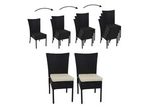 4057651389011 - 2er-Set Poly-Rattan Stuhl MCW-G19 Balkonstuhl Gartenstuhl stapelbar ~ schwarz Kissen creme