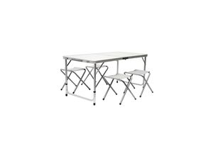 4260352174781 - - Klappbarer höhenverstellbarer Campingtisch 120x60x70cm inkl 4 Falthocker Campingtischset Kofferformat - grau