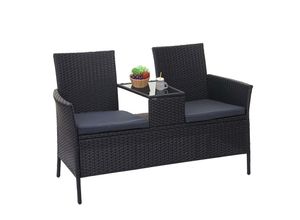 4057651303536 - Poly-Rattan Sitzbank mit Tisch MCW-E24 Gartenbank Sitzgruppe Gartensofa 132cm ~ schwarz Kissen dunkelgrau