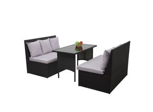 4057651304632 - Poly-Rattan Garnitur MCW-G16 Garten- Lounge-Set Sitzgruppe Gastronomie 2x2er Sofa Tisch ~ schwarz Kissen hellgrau