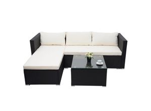 4057651377414 - Poly-Rattan Garnitur MCW-F57 Balkon- Garten- Lounge-Set Sofa Sitzgruppe ~ schwarz Kissen creme ohne Deko-Kissen