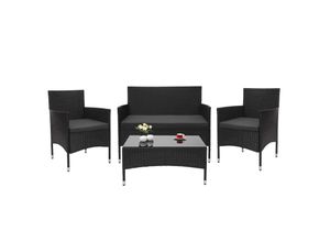 4057651313443 - Poly-Rattan Garnitur MCW-F55 Balkon- Garten- Lounge-Set Sofa Sitzgruppe ~ schwarz Kissen dunkelgrau