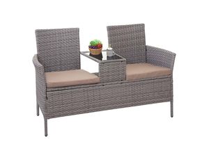 4057651365671 - Poly-Rattan Sitzbank mit Tisch MCW-E24 Gartenbank Sitzgruppe Gartensofa 132cm ~ grau Kissen creme