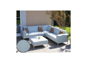 4057651233512 - Alu-Garten-Garnitur MCW-C47 Sofa Outdoor Stoff Textil ~ blau mit Ablage Kissen braun