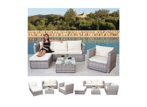 4057651135366 - Poly-Rattan-Garnitur Busto Gartengarnitur Sitzgruppe Sofa Lounge-Set ~ grau Kissen creme