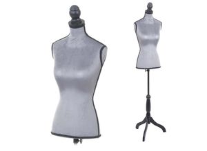 4057651319261 - Schneiderpuppe T221 Schaufensterpuppe Torso weiblich Schaumstoff ~ Samt grau