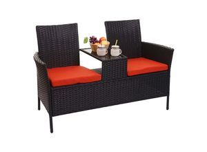 4057651471839 - Poly-Rattan Sitzbank mit Tisch MCW-E24 Gartenbank Sitzgruppe Gartensofa 132cm ~ schwarz Kissen terracotta