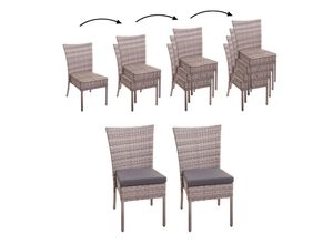 4057651427348 - 2er-Set Poly-Rattan Stuhl MCW-G19 Balkonstuhl Gartenstuhl stapelbar ~ grau-braun Kissen dunkelgrau