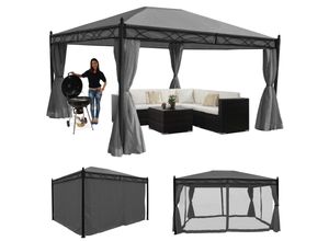 4057651291871 - Pergola Calpe Garten Pavillon stabiles 7cm-Gestell mit Seitenwand + Moskitonetz ~ grau 4x3m