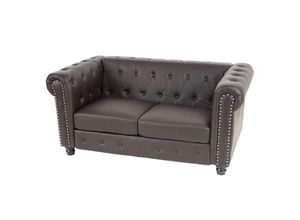 4052826151295 - Luxus 2er Sofa Loungesofa Couch Chesterfield Edinburgh Kunstleder 160cm ~ runde Füße braun