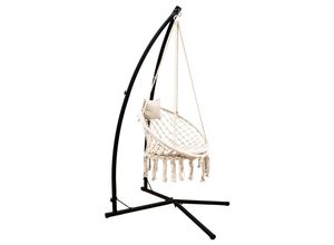 4057216045086 - Hängestuhlgestell mit Makramee Hängesessel 215cm Boho Hängestuhl bis 120kg beige