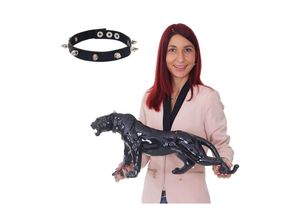 4057651151434 - Deko Figur Panther 59cm Polyresin Skulptur Leopard In- Outdoor ~ schwarz hochglanz mit Halsband