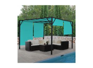 4057651547084 - Pergola Beja Garten Pavillon Terrassenüberdachung stabiles 6cm-Stahl-Gestell + Schiebedach türkis-blau ~ 3x4m