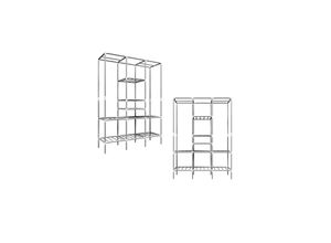 4057216038576 - Xl open Wardrobe made of metal bars 178x128x445 cm with 2 tidy rails - silber - Eyepower