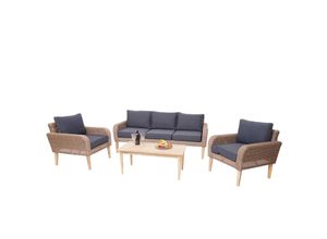 4057651470726 - Garnitur MCW-H57 Garten- Lounge-Set Sofa Sitzgruppe rundes Poly-Rattan Alu + Akazie Spun Poly FSC~ Kissen dunkelgrau