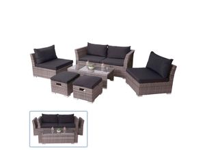 4057651511078 - Poly-Rattan Garnitur MCW-J36 Balkon- Garten- Lounge-Set Sitzgruppe Sofa ~ grau Kissen schwarz