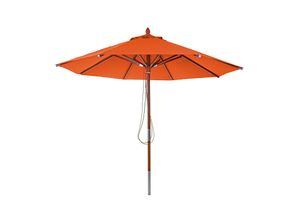 4057651298597 - Gastronomie Holz-Sonnenschirm MCW-C57 Gartenschirm Polyester Holz 14kg rund Ø3m Seilzug stoßsicher ~ terracotta