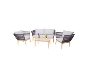 4057651382821 - Gartengarnitur MCW-H55 Lounge-Set Sofa Sitzgruppe Seilgeflecht Rope Holz Akazie Spun Poly FSC ~ Kissen hellgrau