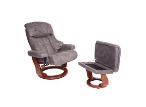 4057651519678 - MCA Relaxsessel Edmonton TV-Sessel Hocker 180kg belastbar Stoff Textil ~ dunkelgrau Gestell Walnuss-Optik