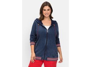 4063136839063 - Große Größen Sweatjacke in Denim-Optik mit Streifenbündchen dark blue Denim Gr40 42