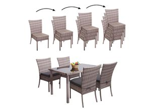 4057651427447 - Poly-Rattan Garnitur MCW-G19 Sitzgruppe Balkon- Lounge-Set 4xStuhl+Tisch 120x75cm ~ grau-braun Kissen dunkelgrau