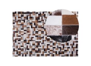 4260580938988 - Beliani - Teppich Braun Schwarz Grau Rindsleder 160 x 230 cm Kurzflor Patchwork Handgefertigt Rechteckig - Schwarz