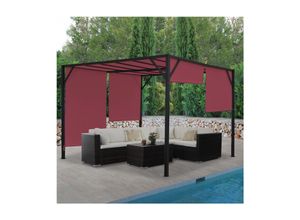 4057651547282 - Pergola Beja Garten Pavillon Terrassenüberdachung stabiles 6cm-Stahl-Gestell + Schiebedach bordeaux-rot ~ 3x4m
