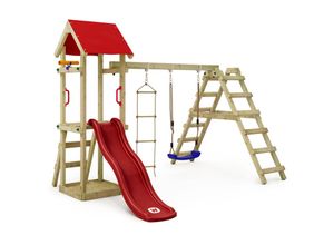 4251511824869 - Wickey - Spielhaus Spielturm TinyLoft mit Schaukel & Rutsche Kletterturm mit Sandkasten Leiter & Spiel-Zubehör - rot - 1