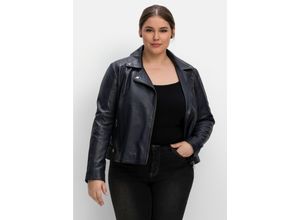 Image of Große Größen: Kurze Lederjacke aus Lammnappa, im Biker-Stil, nachtblau, Gr.42