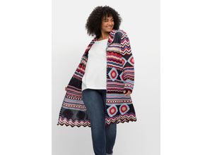 4063136765546 - Große Größen Longstrickjacke im Boho-Stil mit Schalkragen marine gemustert Gr56 58