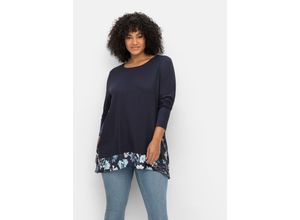 4063136637638 - Große Größen Longshirt mit floral bedruckten Einsätzen marine Gr52 54