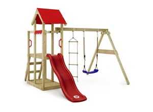 4251511809798 - Wickey - Spielturm Klettergerüst TinyPlace mit Schaukel & Rutsche Kletterturm mit Sandkasten Leiter & Spiel-Zubehör - rot - 1