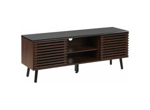 4251682231176 - TV-Möbel Dunkler Holzfarbton mdf Platte Massivholz 54 x 140 x 40 cm Rustikal 2 Türe 2 Schiebetüre Lamellenfronten Praktisch Wohnzimmer - Dunkler