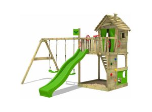 4250533952635 - Fatmoose - Spielturm Klettergerüst HappyHome mit Schaukel & Rutsche Spielhaus mit Sandkasten Leiter & Spiel-Zubehör - apfelgrün - 1